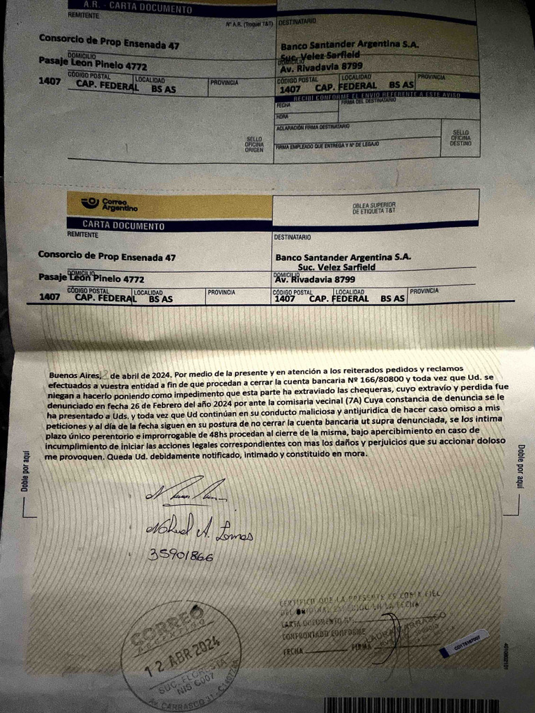 Cartas Documento Enviadas | PDF