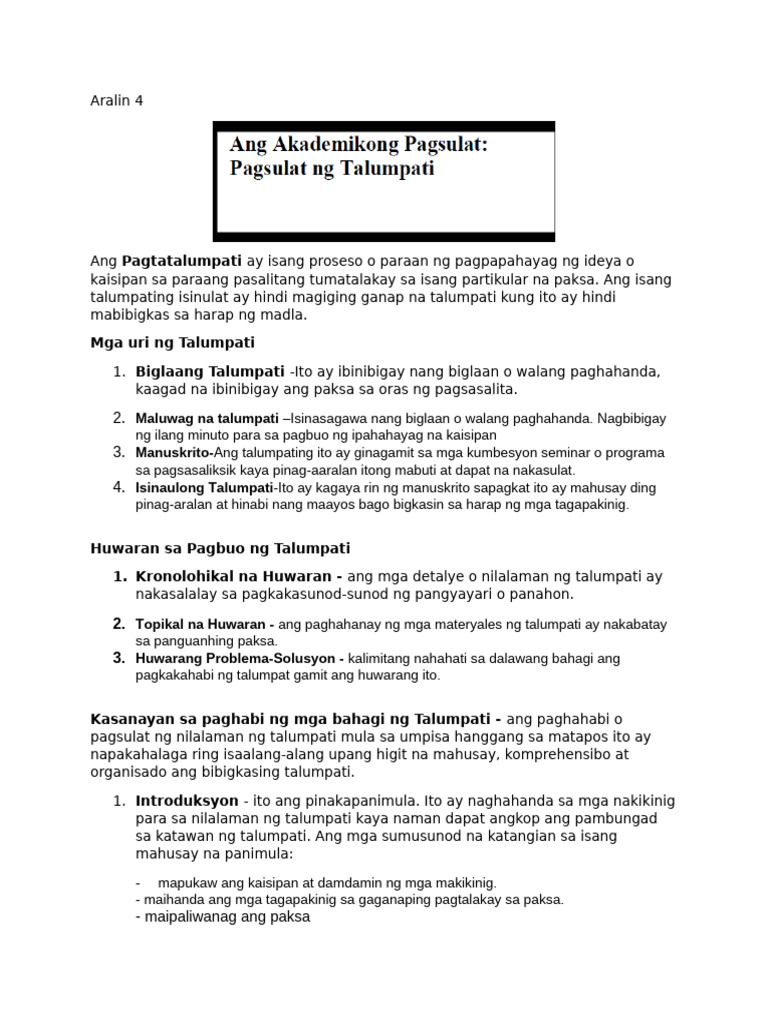 Aralin 4 Pagsulat NG Talumpati | PDF