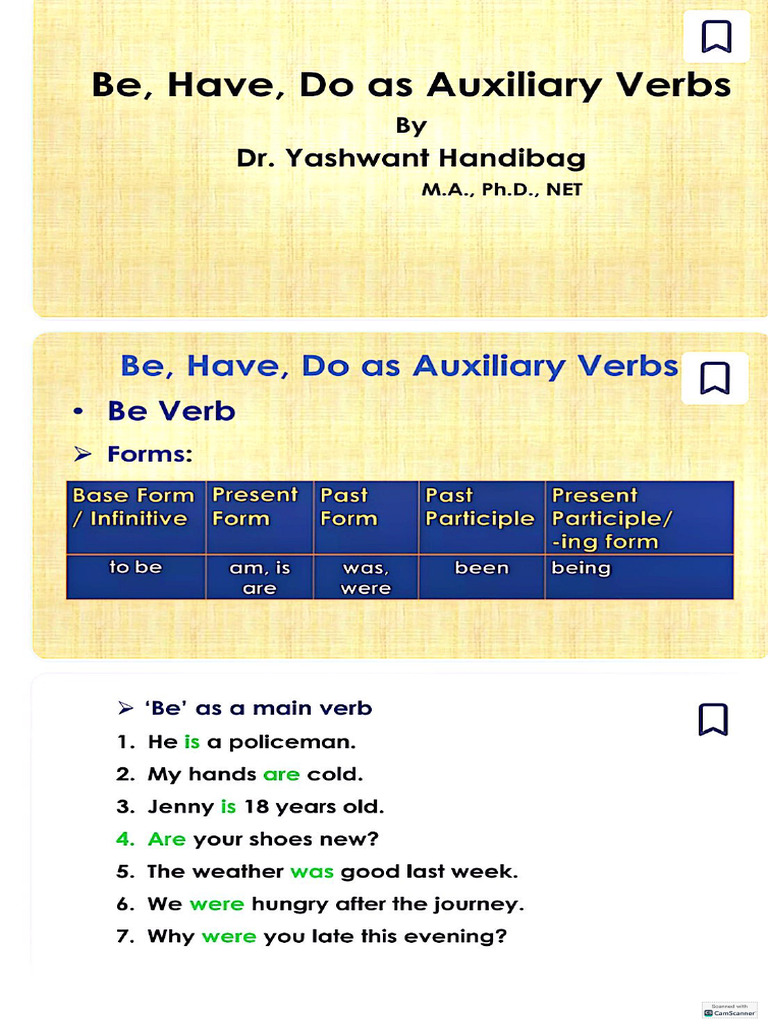 Auxiliary verbs. Be, Have , Do | PDF
