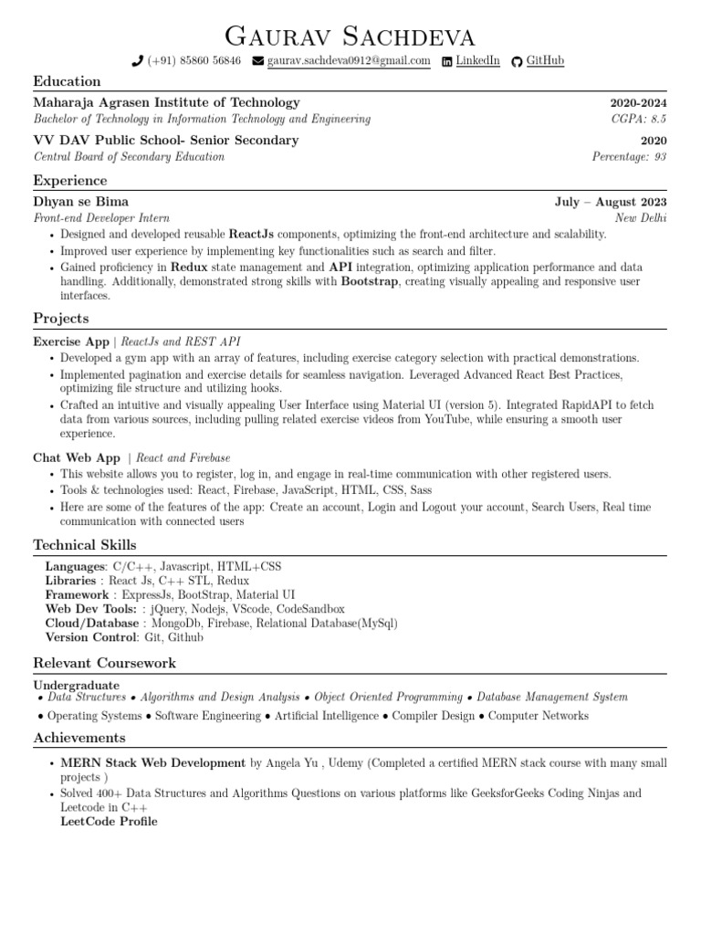 Gaurav Sachdeva Resume | PDF