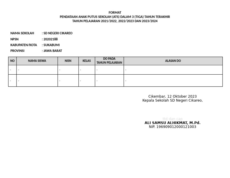 Form Pendataan Ats | PDF