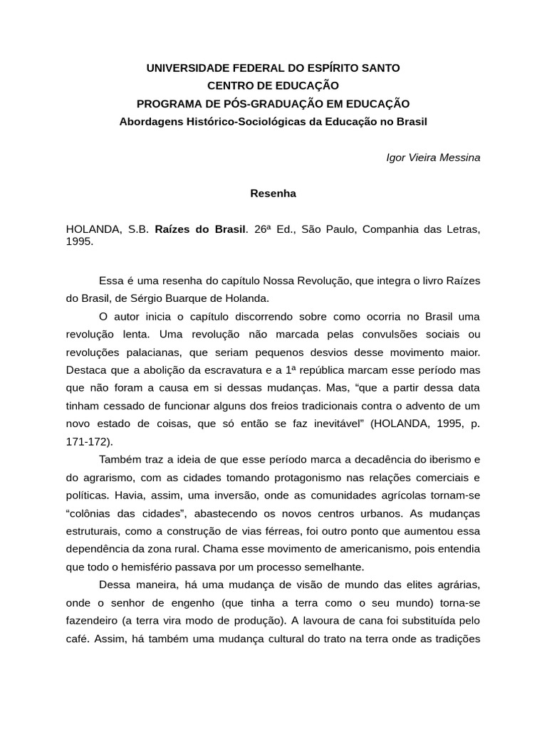 RESENHA - Raízes Do Brasil | PDF