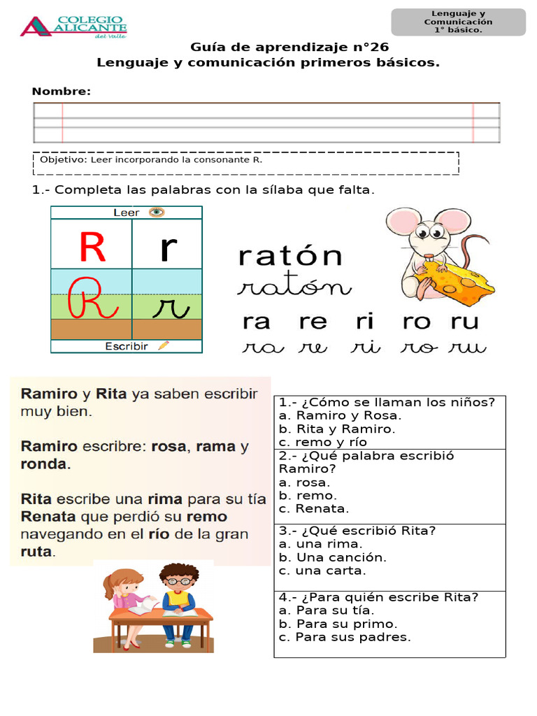 Guía N°26 Consonante R | PDF