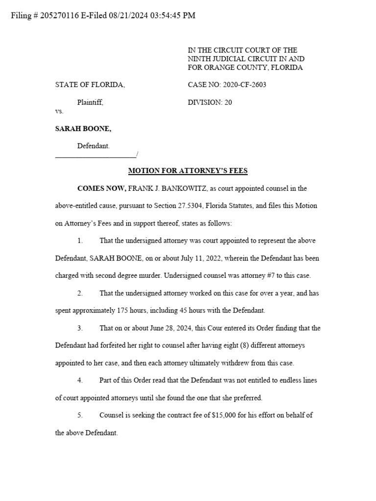 Motion For Attorney's Fees - Sarah Boone | PDF