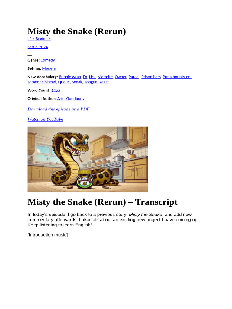 Misty The Snake (Rerun) | PDF
