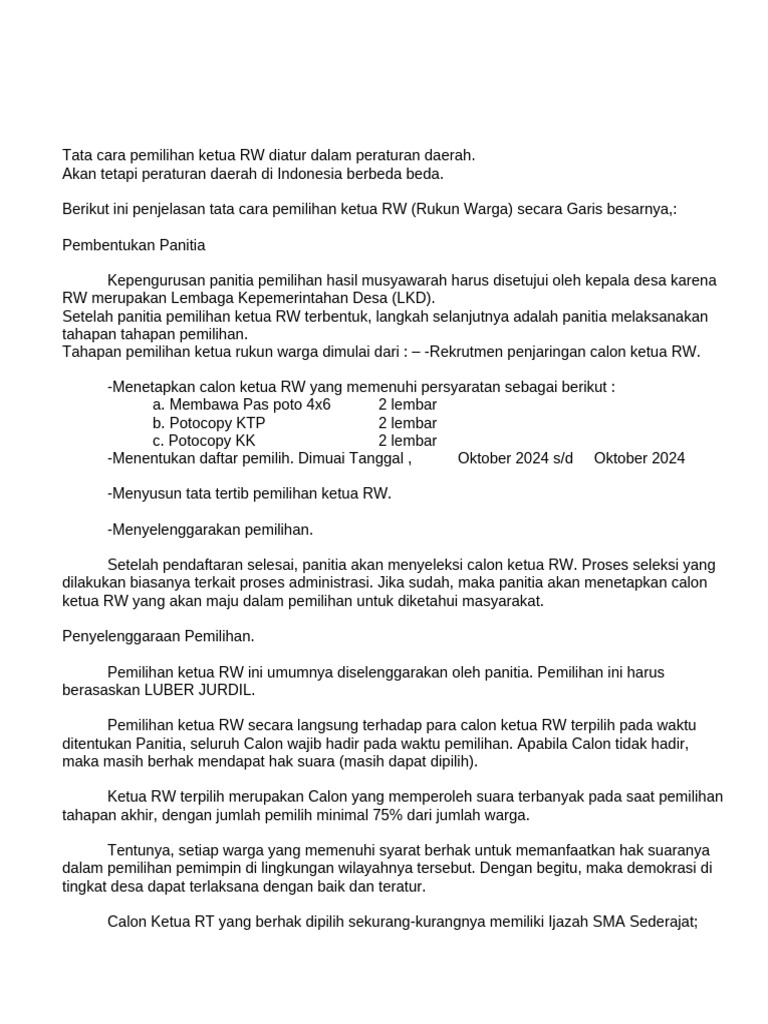 MEKANISME PEMILIHAN KETUA RW | PDF