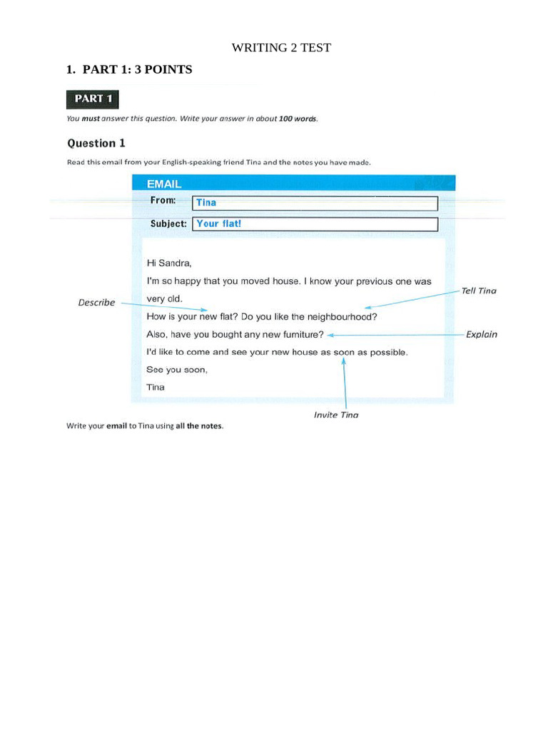 Bài Kiểm Tra Môn Viết 2 (Writing 2) | PDF
