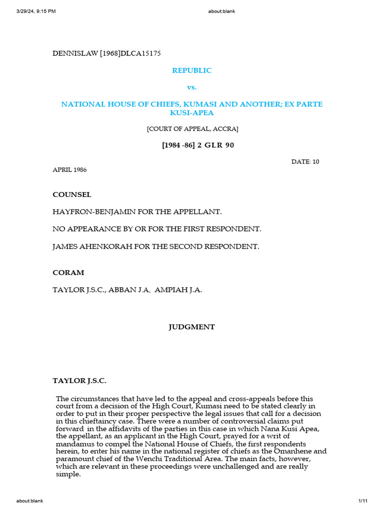 Rep Vs NHC Kumasi Exparte Kusi-Apea | PDF