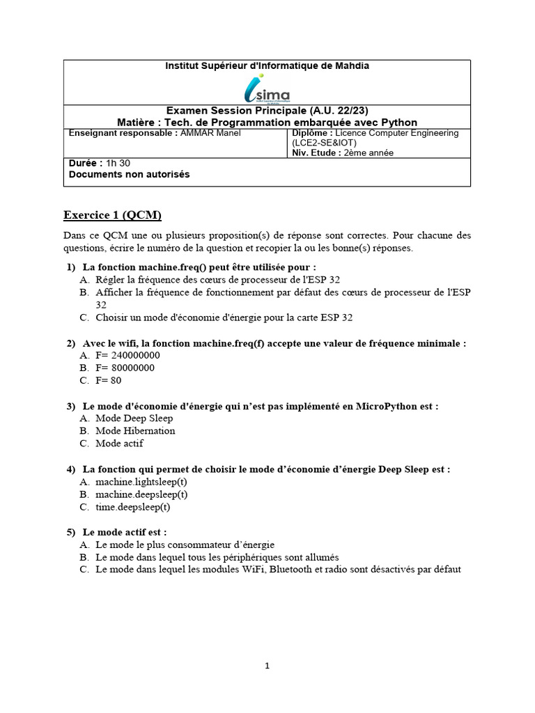 Examen Python Pour L'emb | PDF
