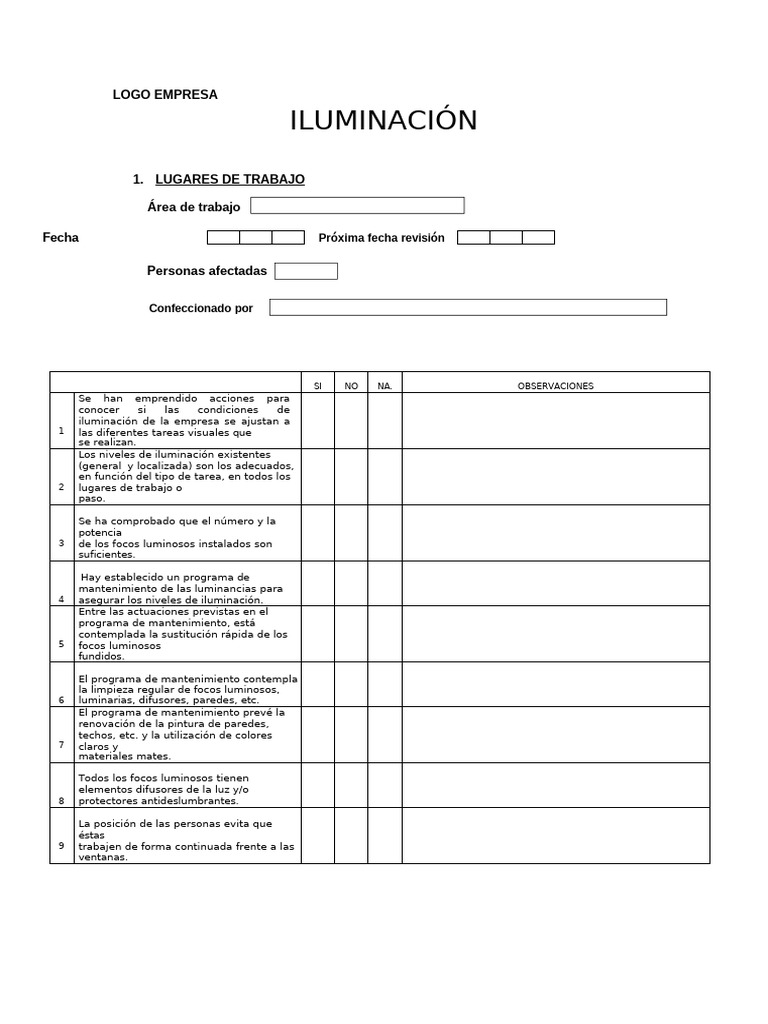 Check List Iluminacion | PDF