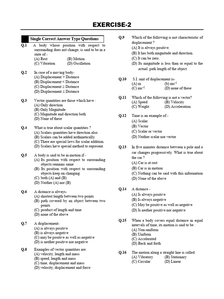 Motion MCQs | PDF