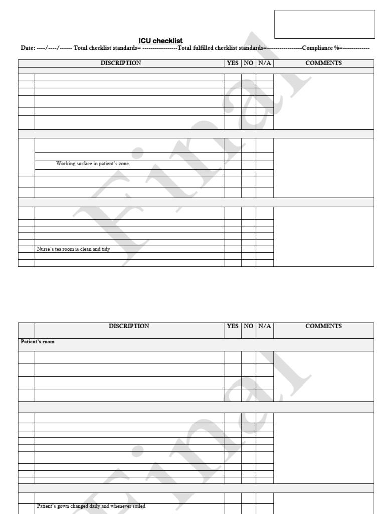 ICU Checklist | PDF