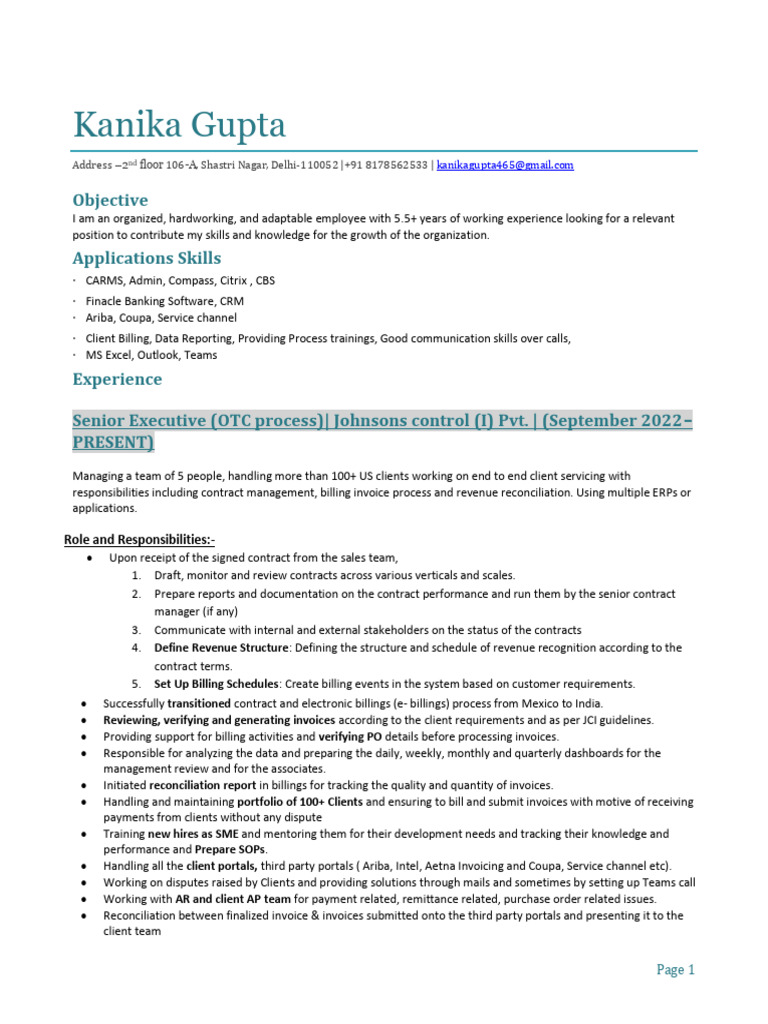 Kanika Gupta - 2024 Billing Resume Updated | PDF