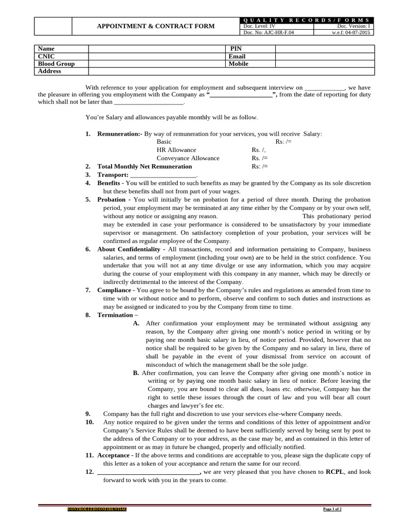 4.appointment & Contract Form | PDF