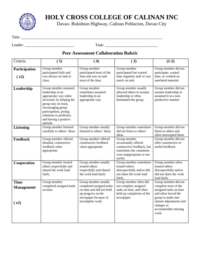 Peer Assessment Final 1 | PDF | Behavior Modification | Cognition