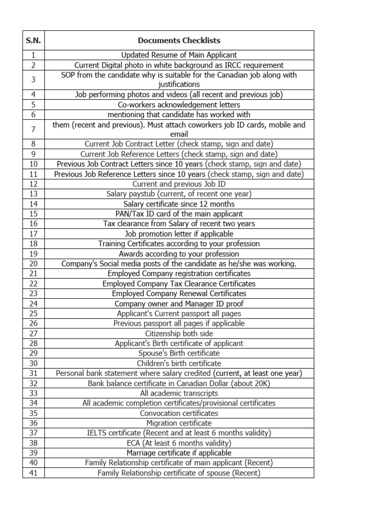 Immigration Checklist Latest | PDF | Identity Document | Passport