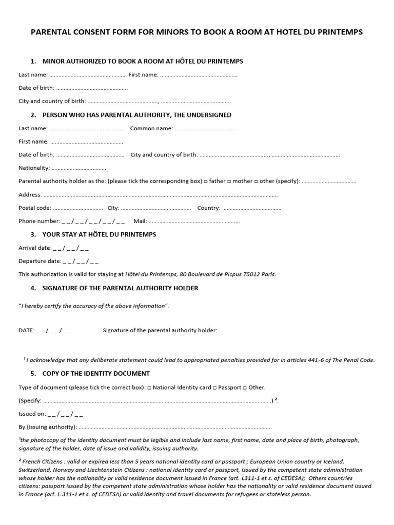 PARENTAL CONSENT FORM FOR MINORS | PDF