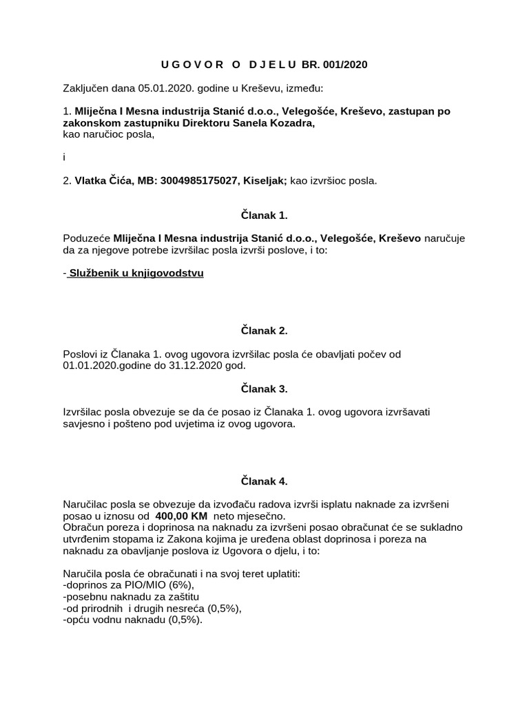 Ugovor o djelu MIS | PDF