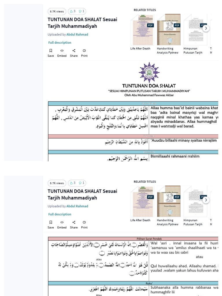 PDF Tuntunan Doa Shalat Sesuai Tarjih Muhammadiyah - Compress | PDF