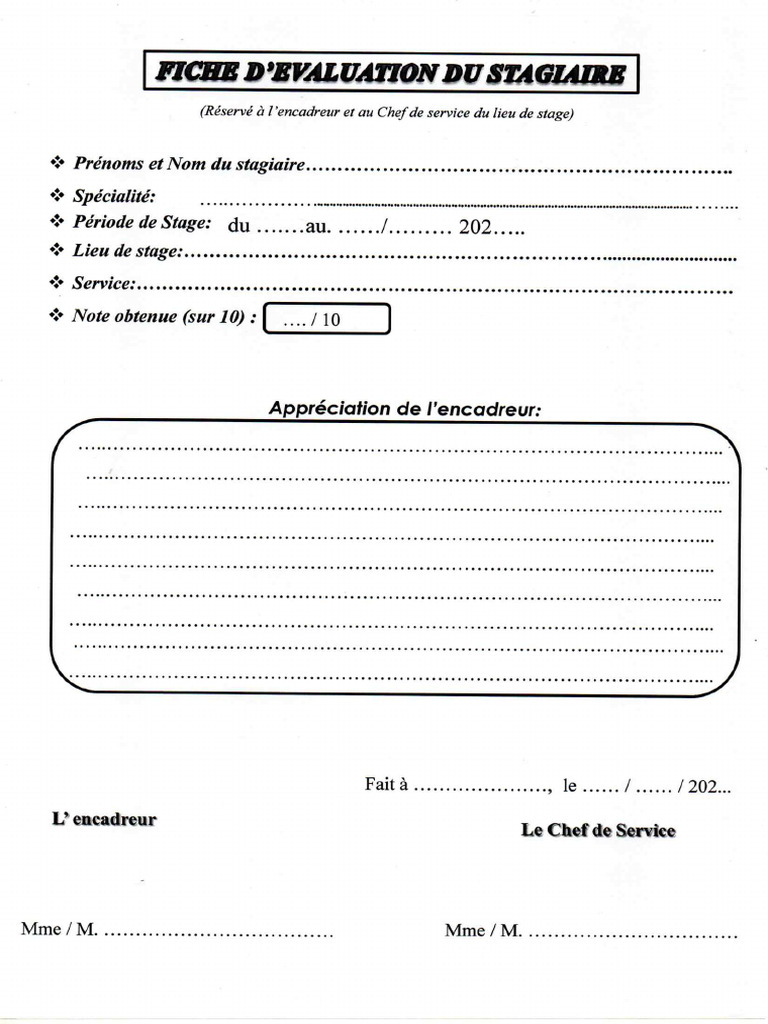 FICHE D'EVALUATION DU STAGIAIRE | PDF