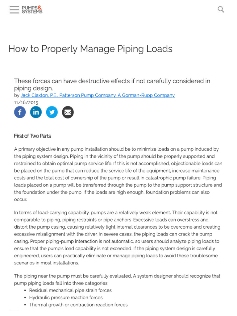 How to Properly Manage Piping Loads _ Pumps & Systems Part 1 | PDF