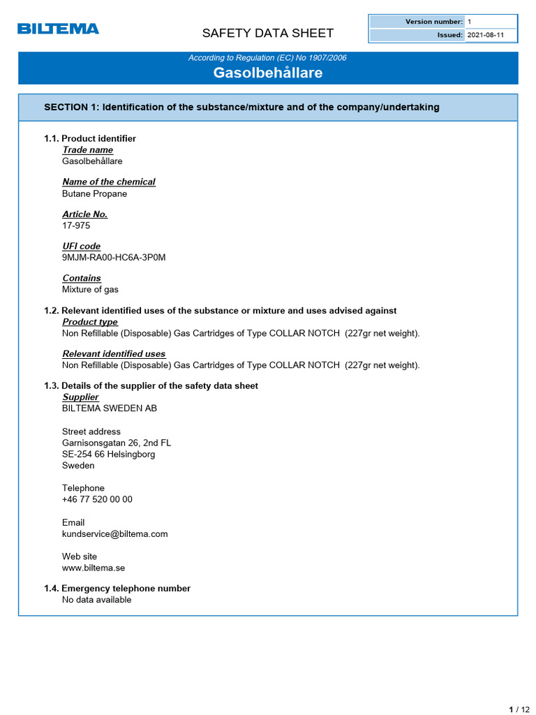 Safety Data Sheet | PDF