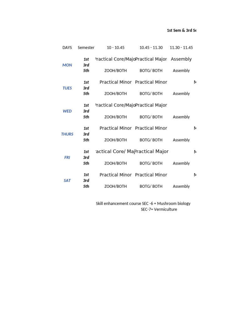 Bio SC Routine For 1st and 5th Sem 2024 | PDF