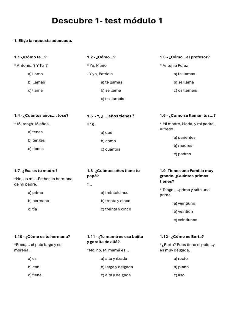 Descubre 1 - Test Módulo 1 | PDF | Sistema tegumentario | Apariencia humana