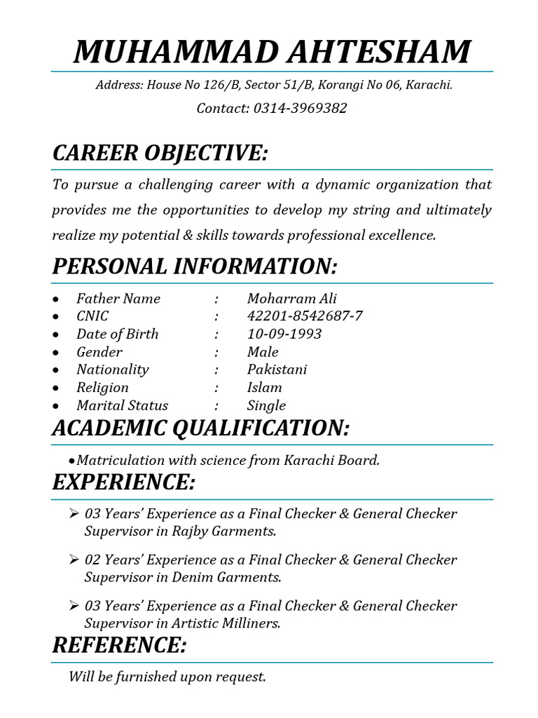 Muhammad Ahtesham CV | PDF
