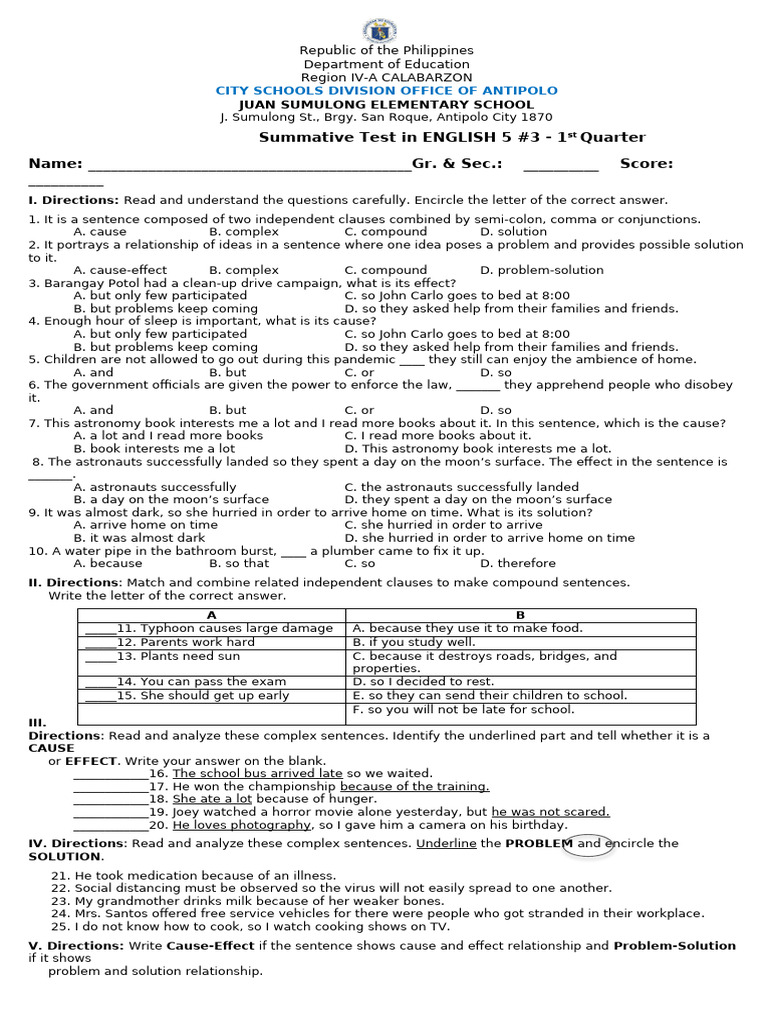 Summative Test in ENGLISH 3 | PDF