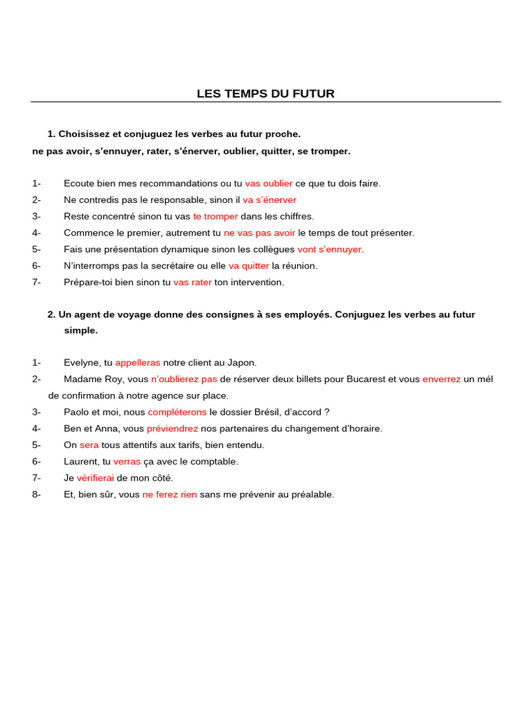 Les Temps Du Futur Simple Et Proche | PDF