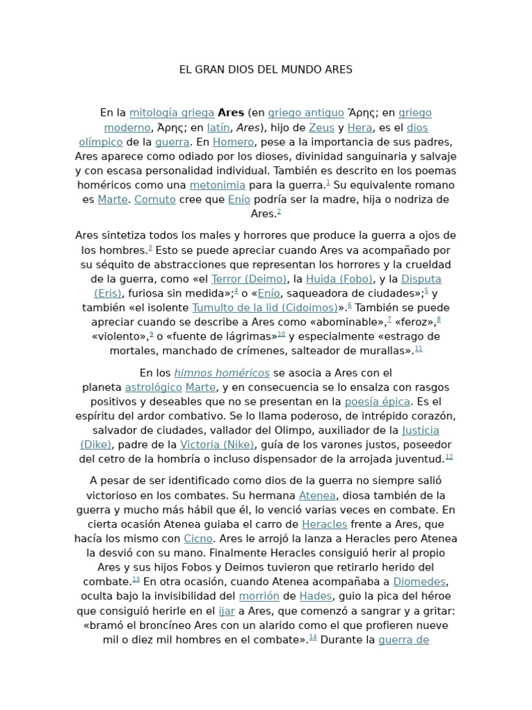 El Gran Dios Del Mundo Ares | PDF