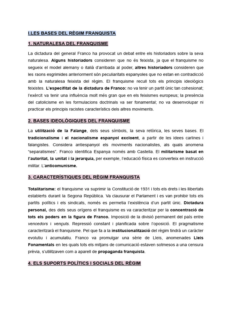 Resum El Franquisme | PDF