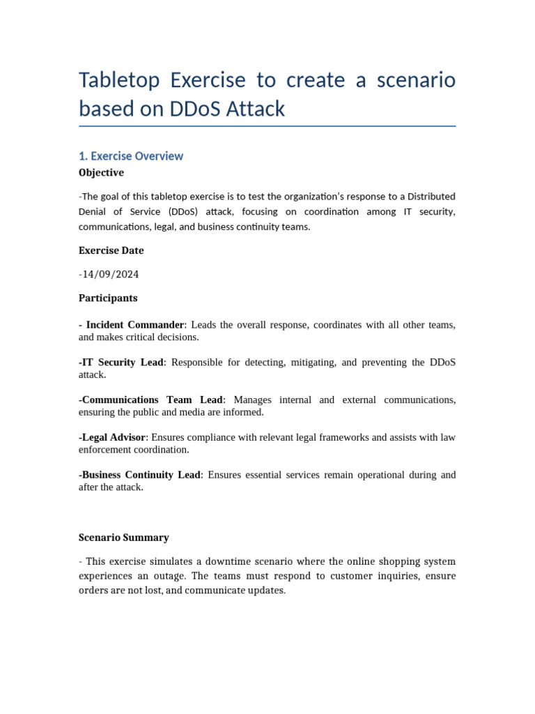 Tabletop - Exercise Based On DDos Attack | PDF | Computer Security ...