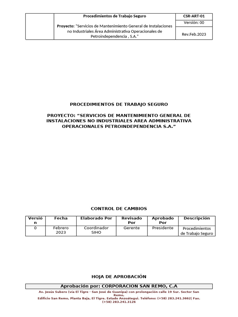 PROCEDIMIENTOS DE TRABAJO SEGURO | PDF