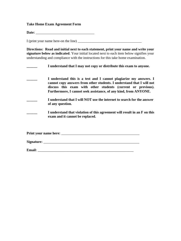 Take_home_exam_agreement | PDF