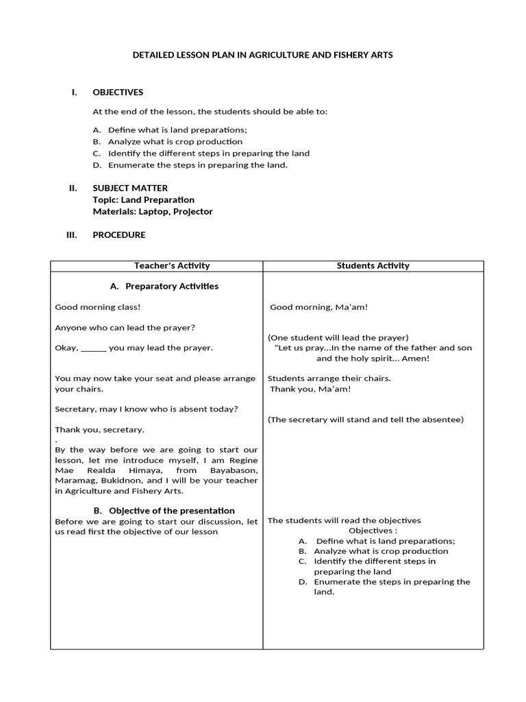 Land Prep lesson plan | PDF