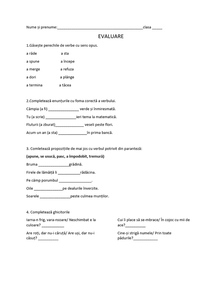 Găsește Perechile de Verbe Cu Sens Opus | PDF