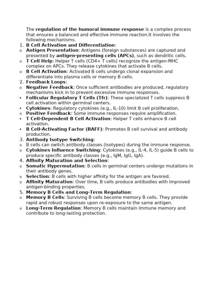 Regulation of Humoral Response | PDF