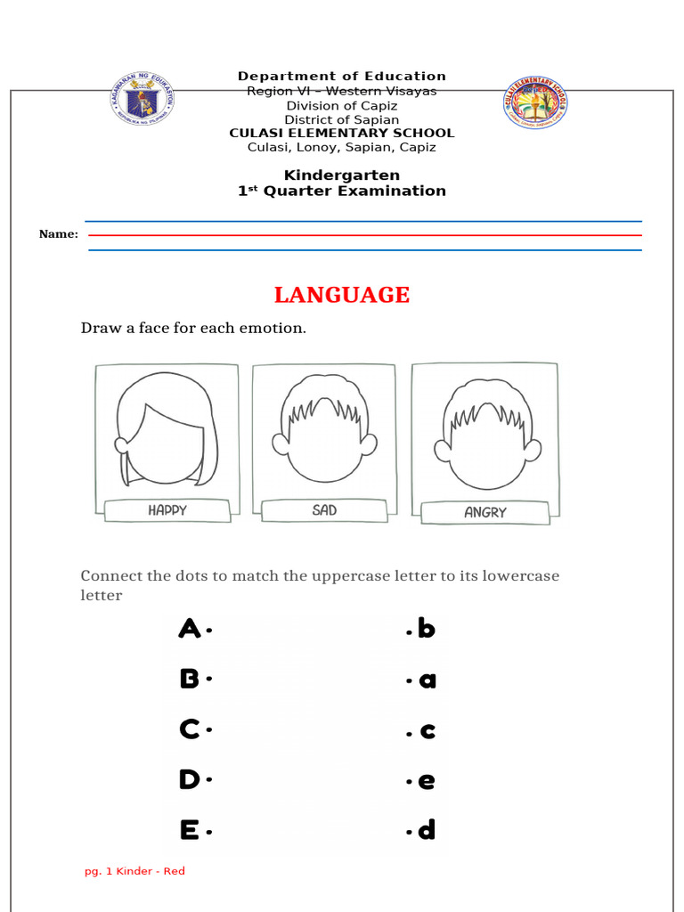 Kinder first quarter exam | PDF