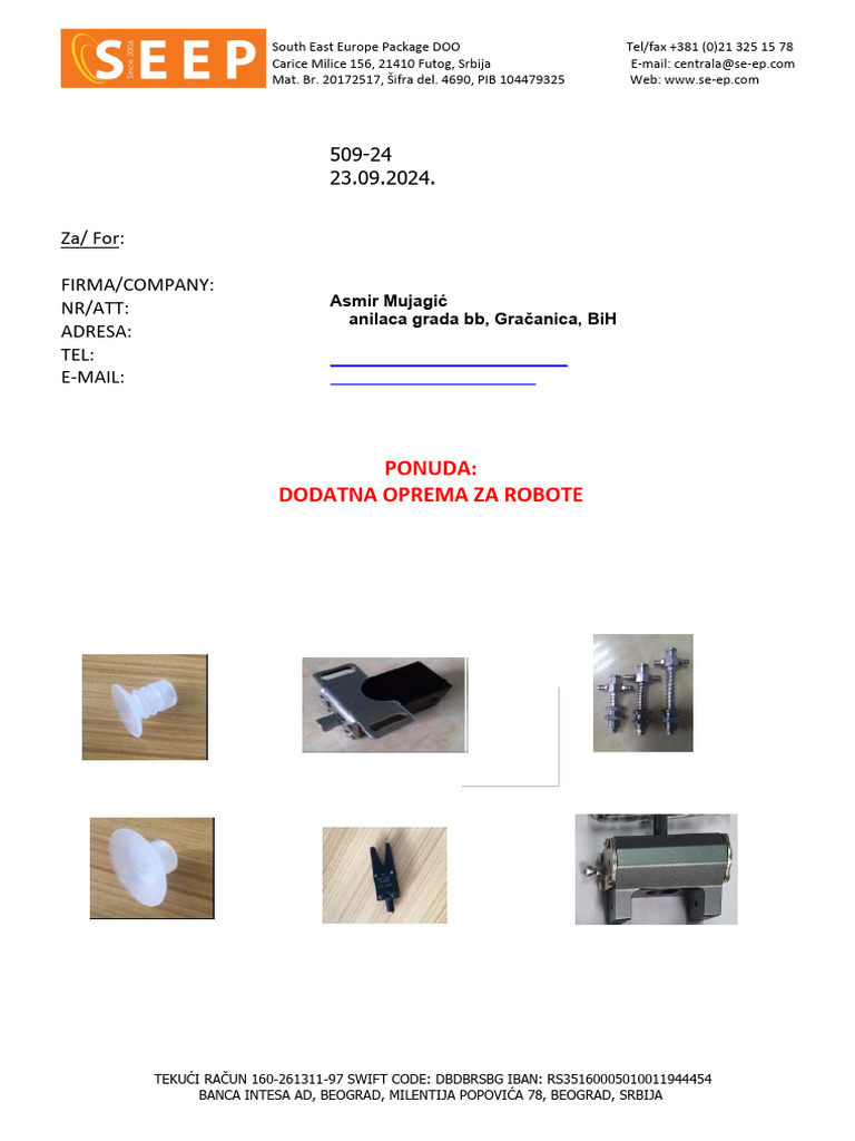 509-24 PLASTOFLEX DOO, BIH - Delovi Za Robota | PDF