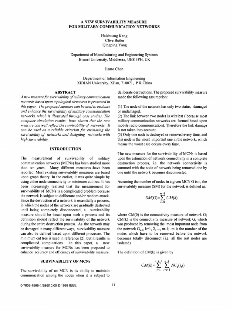 A New Survivability Measure For Military Communication Networks | PDF