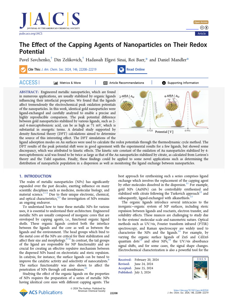 The Effect of The Capping Agents of Nanoparticles On Their Redox ...