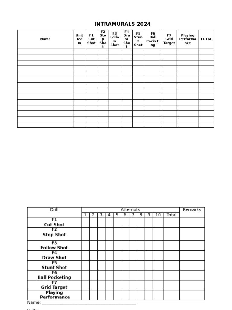 INTRAMURALS 2024 Billiards Tryout | PDF