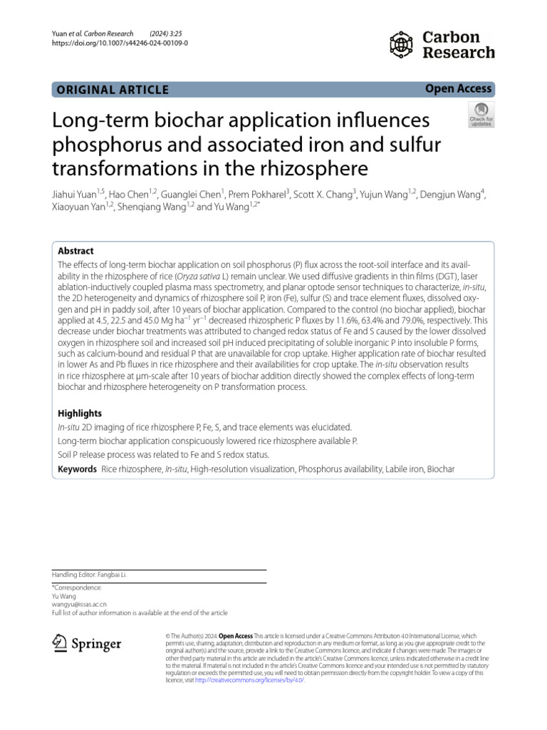 Long-Term Biochar Application Influences Phosphorus and Associated Iron ...