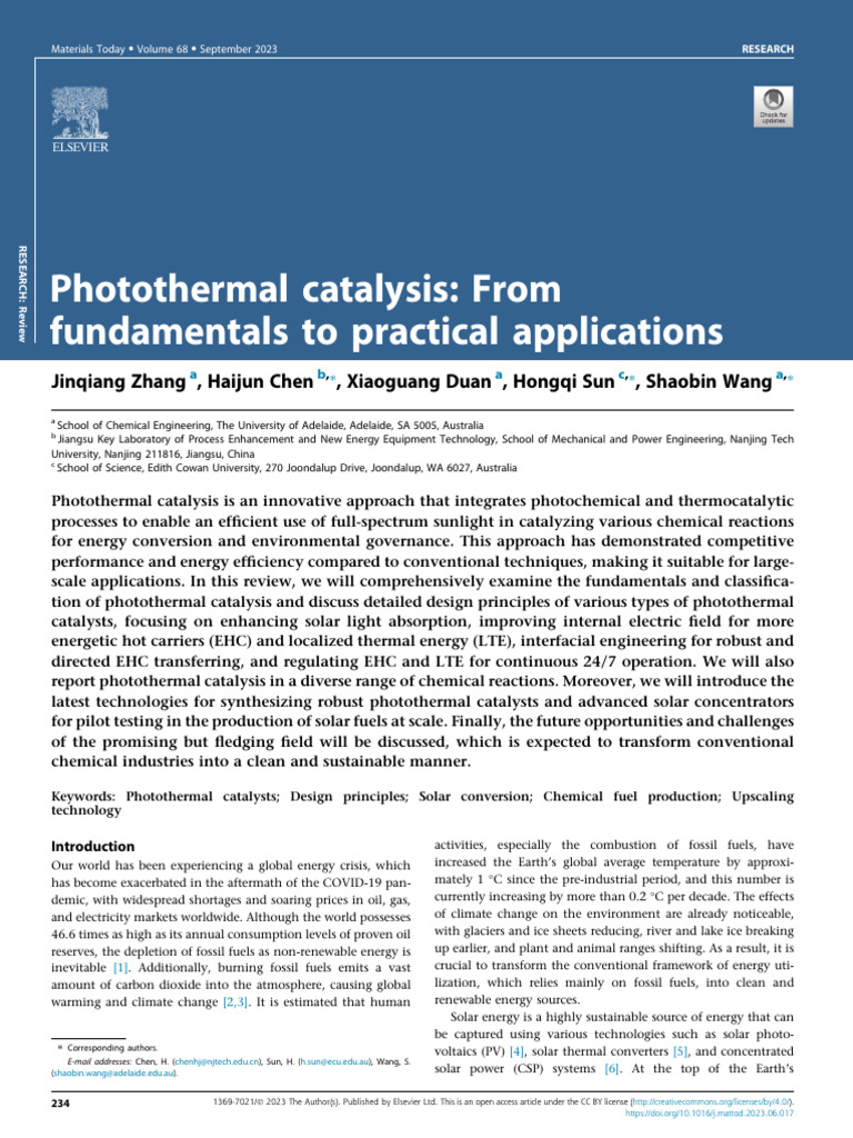 Photothermal Catalysis From Fundamentals To Practical Applications | PDF