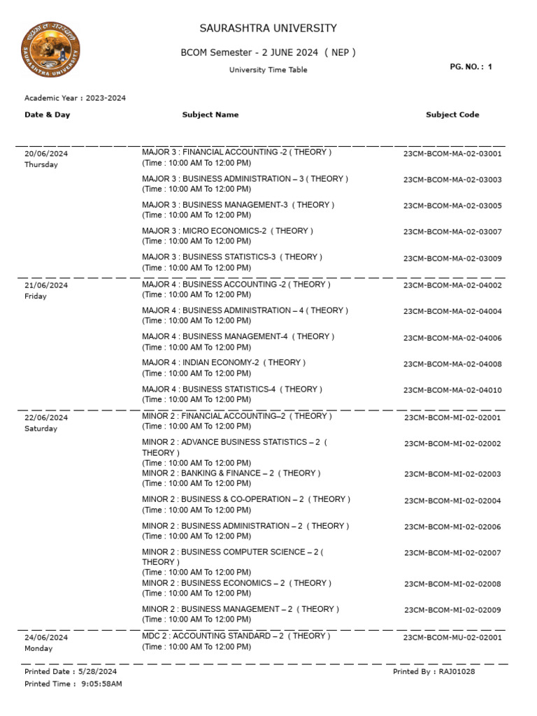 University Time Table-1hwhebnw | PDF