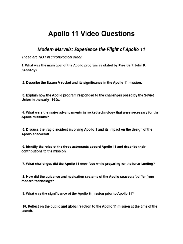 Apollo 11 Video Questions | PDF