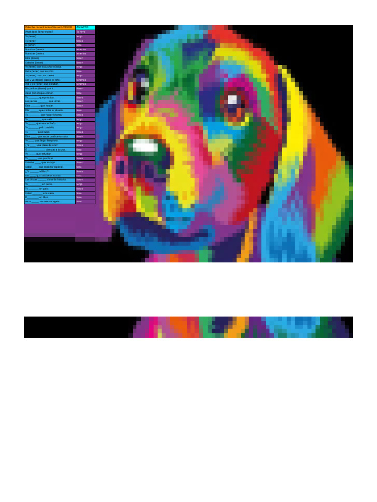 Practice_ Verb Tener -Present Tense-Pixel Art - Tener | PDF