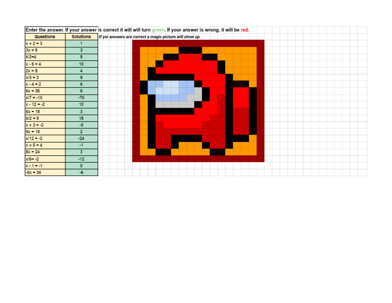 One Step Equations Review - Pixel Art - Game | PDF